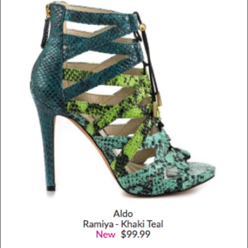 Aldo Green Ramiya Snake Skin Wedges - Gem